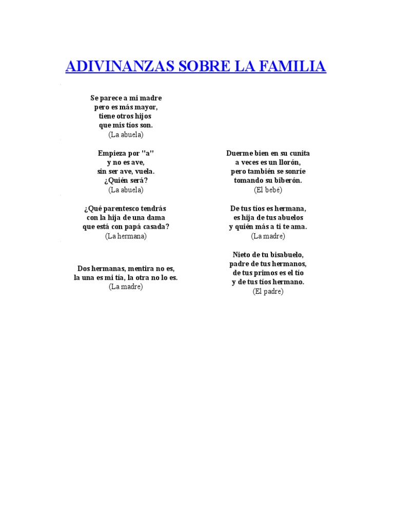 Adivinanzas Divertidas sobre la Familia | PDF | Aves | Alimentos