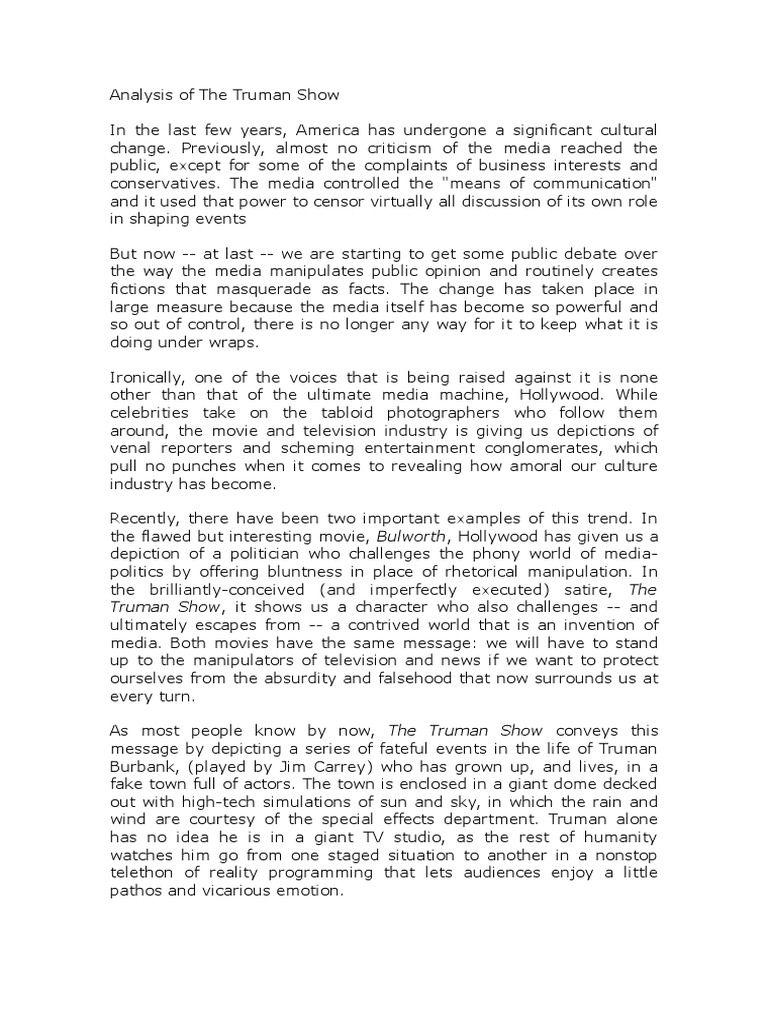Analysis of The Truman Show | PDF | Entertainment