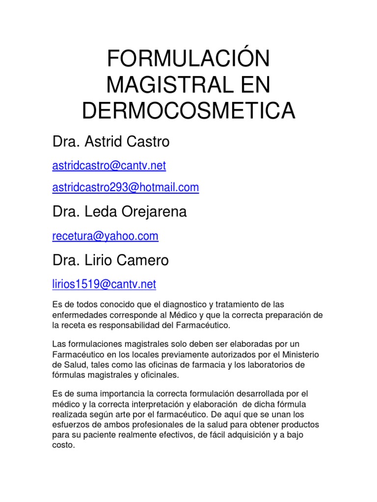 Formulaciones Magistrales | PDF | Farmacia | Medicamentos con receta