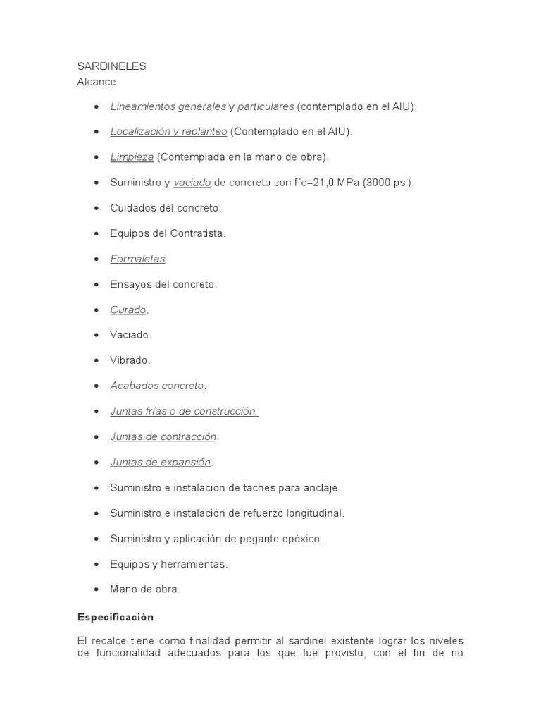 Especificaciones de Sardineles en Concreto | PDF | Fundación ...