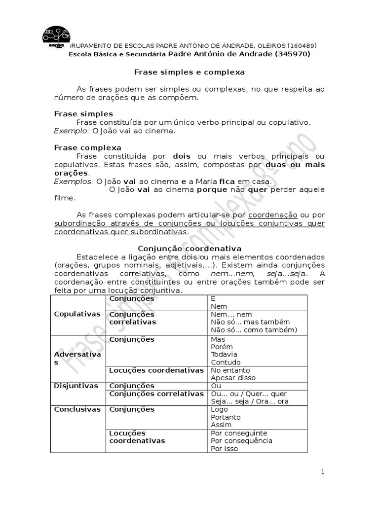 Estrutura de Frases: Simples e Complexas | PDF | Tipologia linguística ...