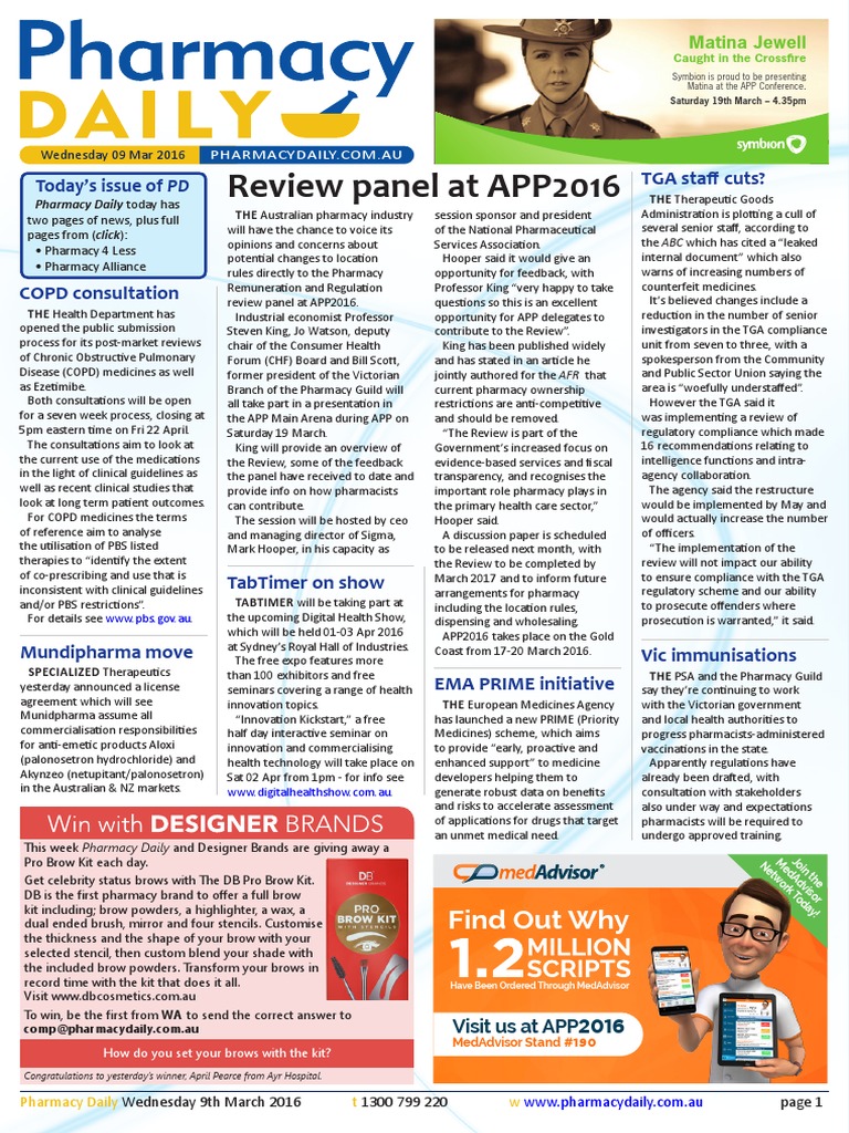 Pharmacy Daily For Wed 09 Mar 2016 - Review Panel at APP2016, TGA ...