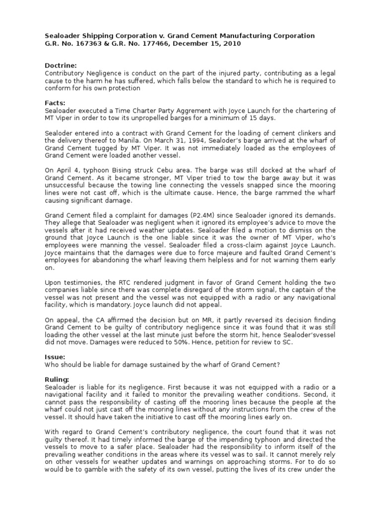 Sealoader v. Grand Cement: Negligence Case | PDF | Negligence | Cement