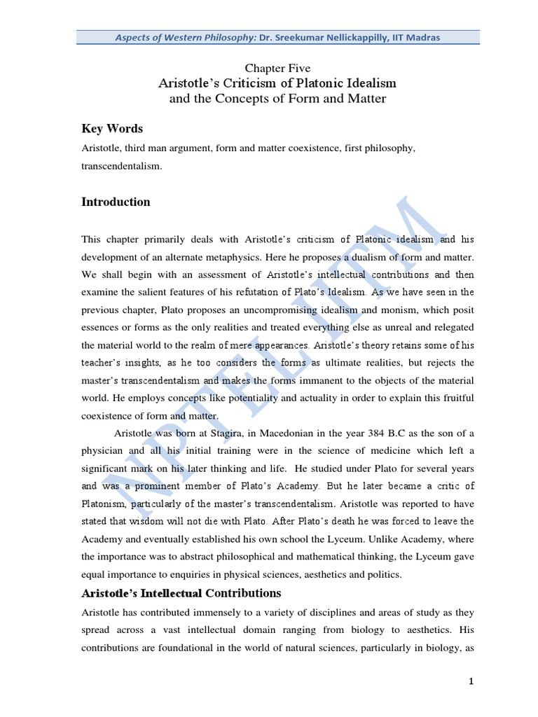 Aristotle Criticism Platos Matter and Form | PDF | Aristotle | Essence