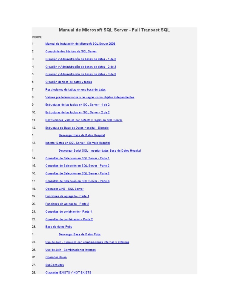 Manual De Microsoft Sql Server Transact Sql Pdf Servidor Sql De