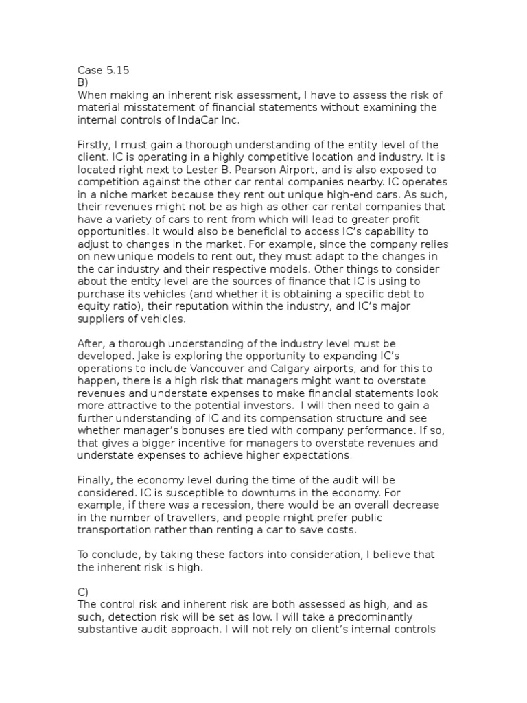 Case 5.15 Audit 202 | PDF | Valuation (Finance) | Risk