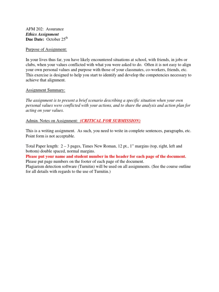 Ethics Assignment - AFM 202 | PDF | Turnitin | Argument