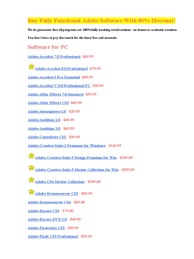 Buy Fully Functional Adobe Software With 80% Discount! | PDF | Adobe ...