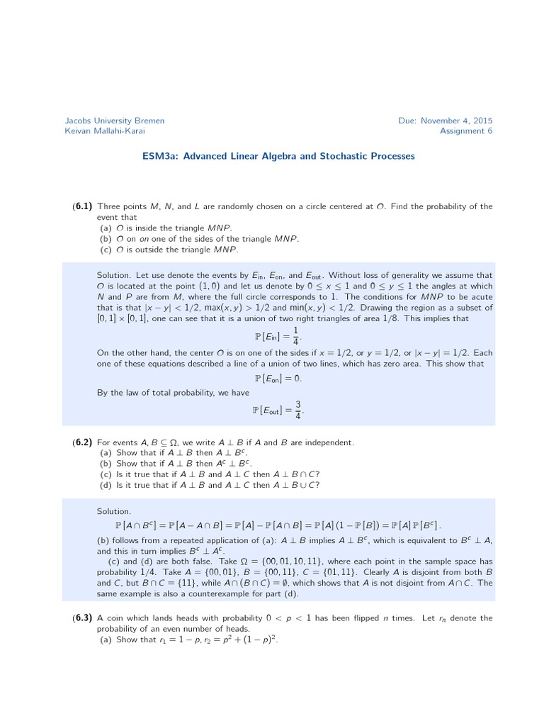 ESM3a: Advanced Linear Algebra and Stochastic Processes | PDF | Markov ...