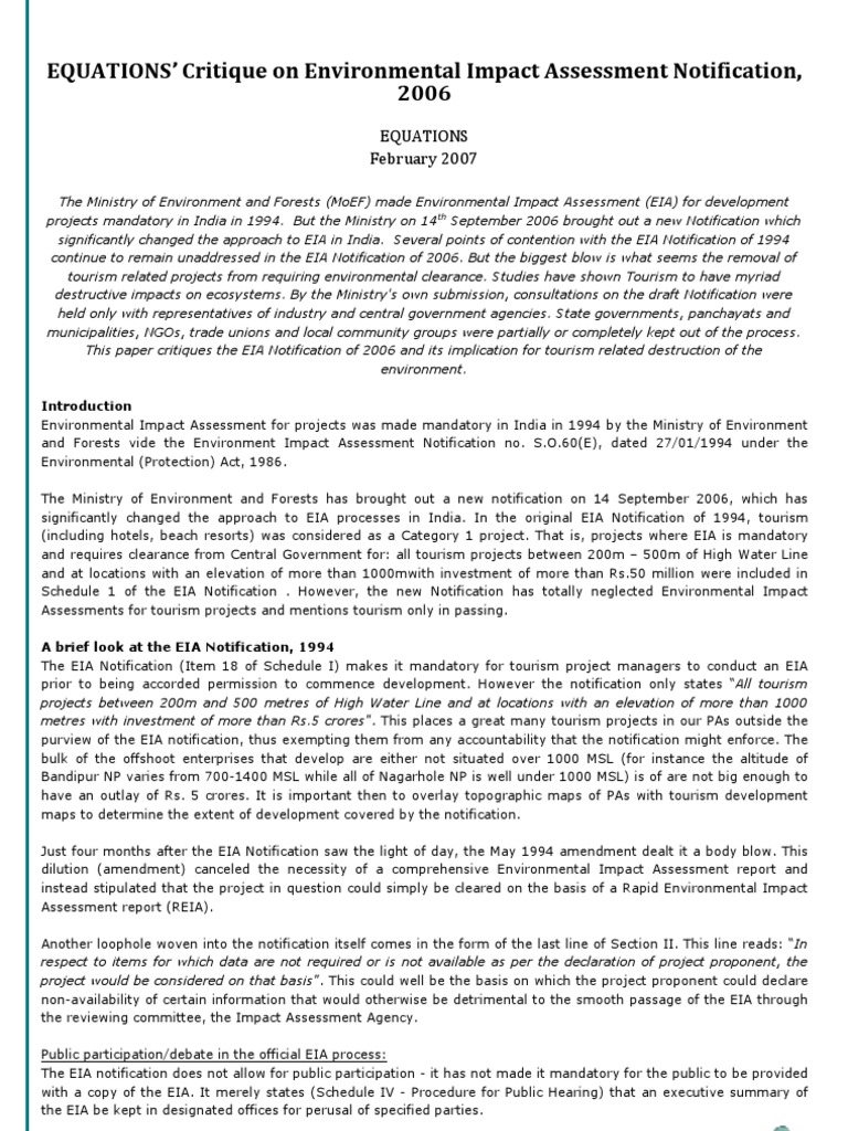 EQUATIONS' Critique On Environmental Impact Assessment Notification ...