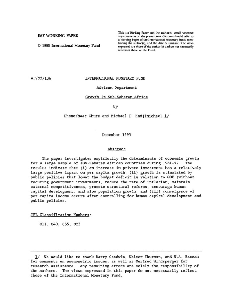 Imf Working Paper 1995 International Monetary Fund | PDF | Economic ...