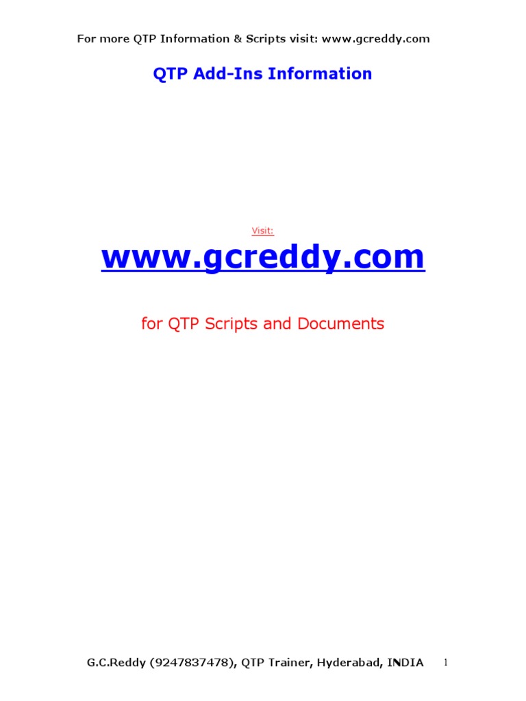 Qtp Add Ins Information For Qtp Scripts And Documents Pdf