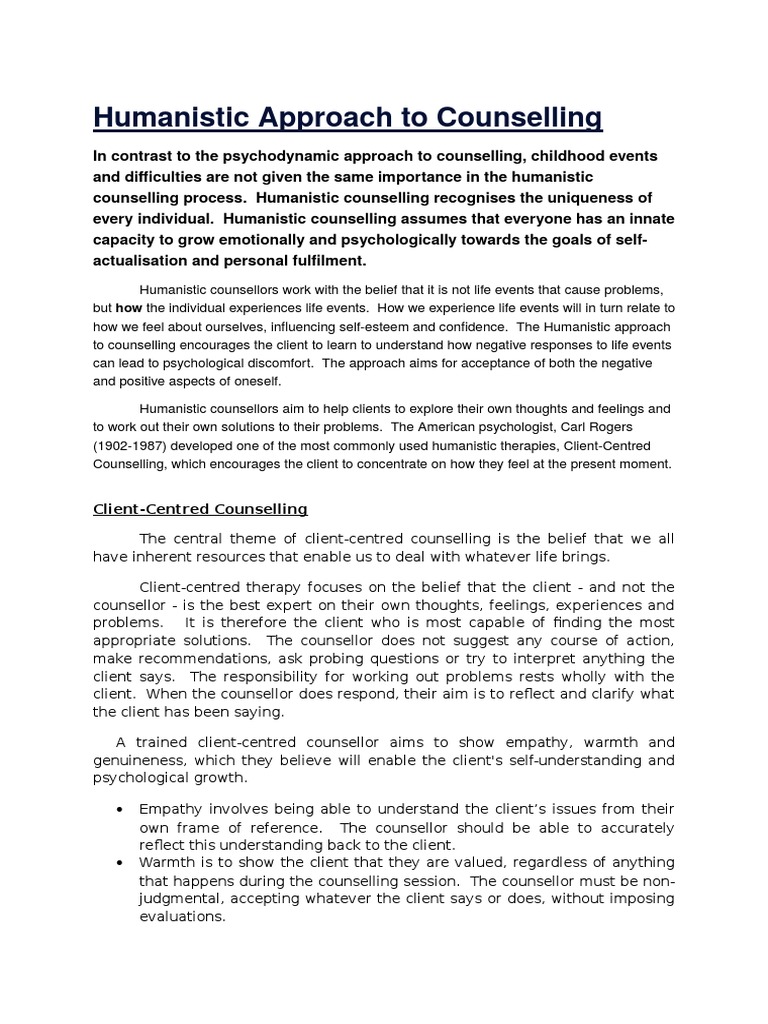 Humanistic Approach to Counselling | Humanistic Psychology | Psychotherapy