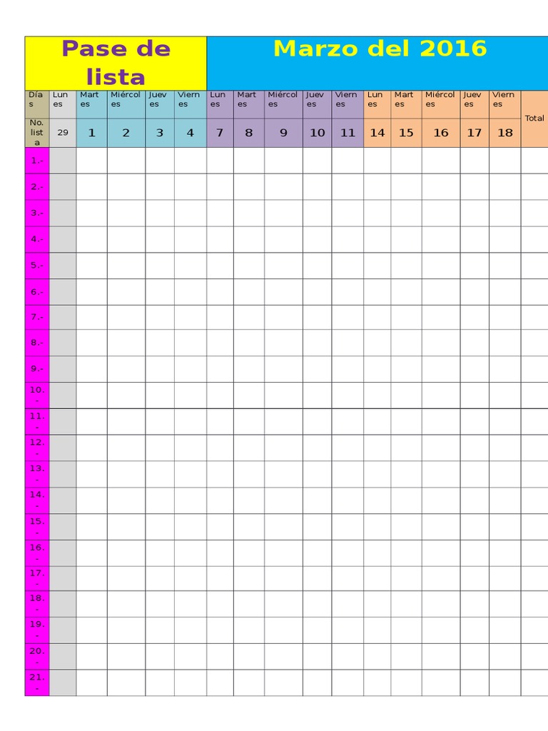 Pase de Lista Marzo | PDF
