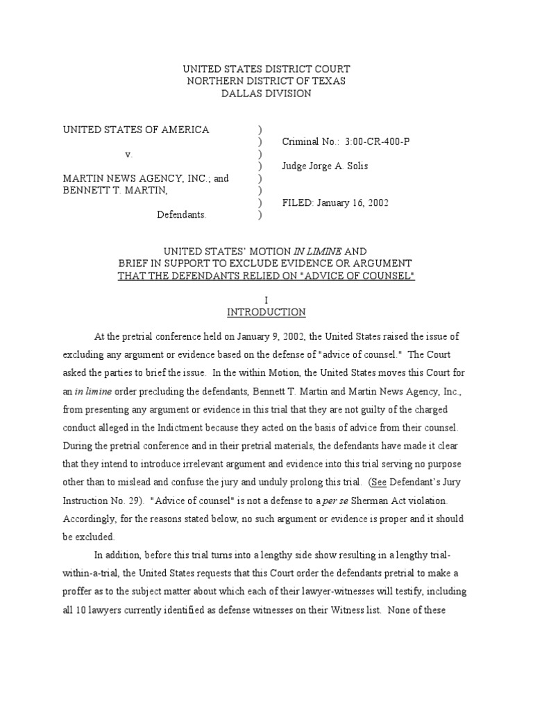 US Department of Justice Antitrust Case Brief - 00810-200623 ...