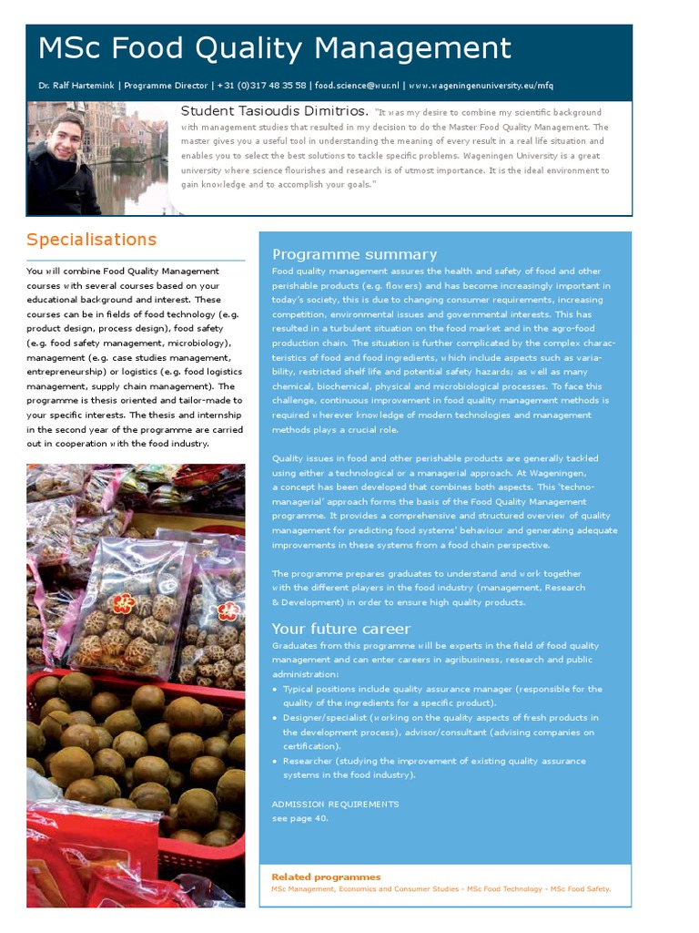 Wageningen - MSC Food Quality Management | PDF | Master Of Science ...