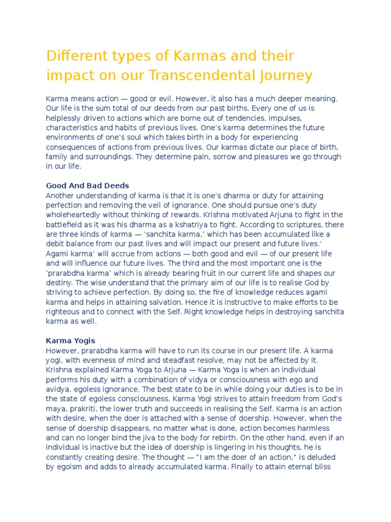 Different Types of Karmas | PDF | Karma | Hindu Philosophical Concepts