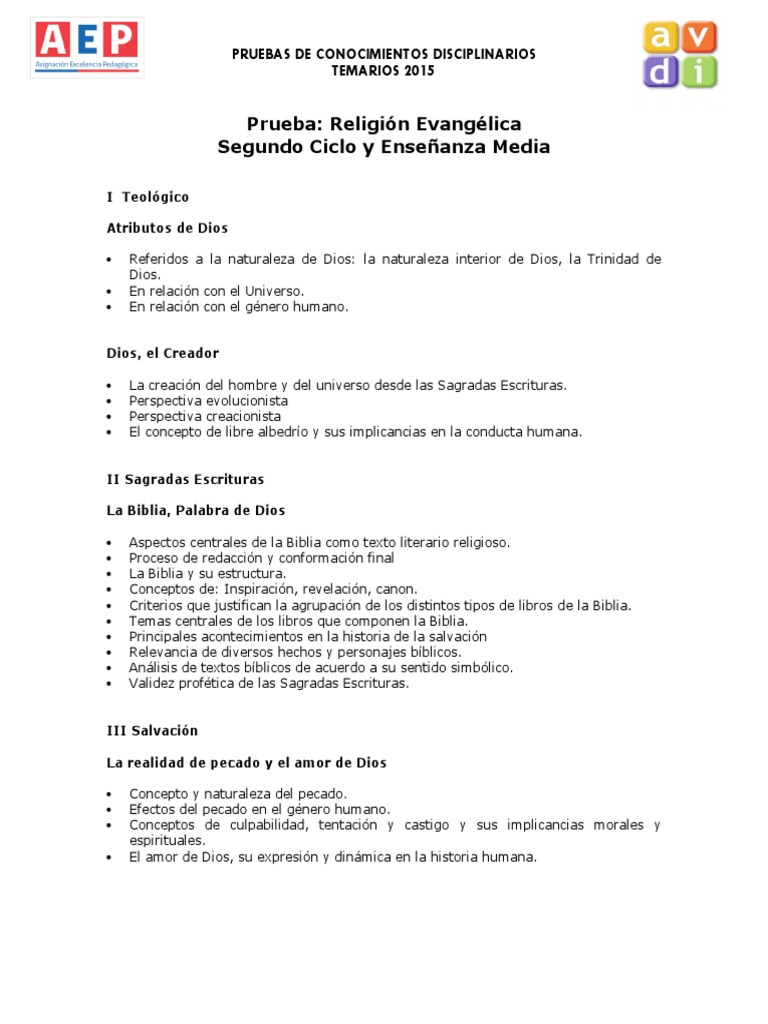 Temario 2C Religion Evangelica | PDF | Biblia | Salvación