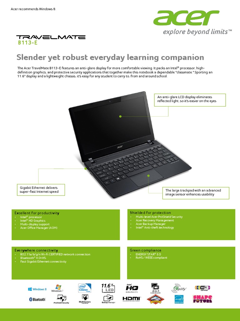 Acer Travelmate b113 e Brochure | PDF | Computer Data Storage | Hard ...
