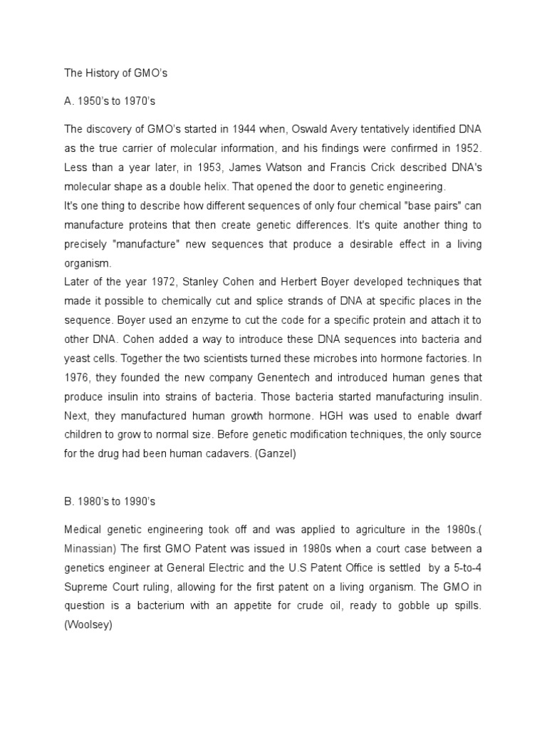 The History of GMO | PDF | Genetically Modified Organism | Genetic ...