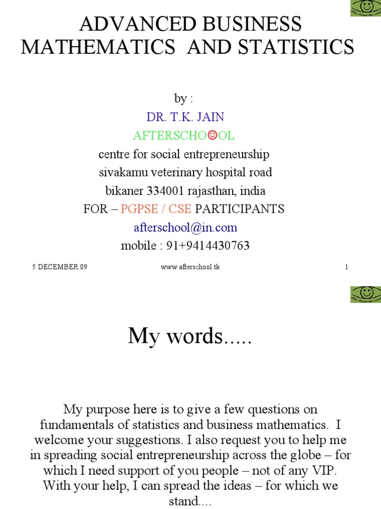 Advanced Business Mathematics and Statistics For Entrepreneurs | PDF ...