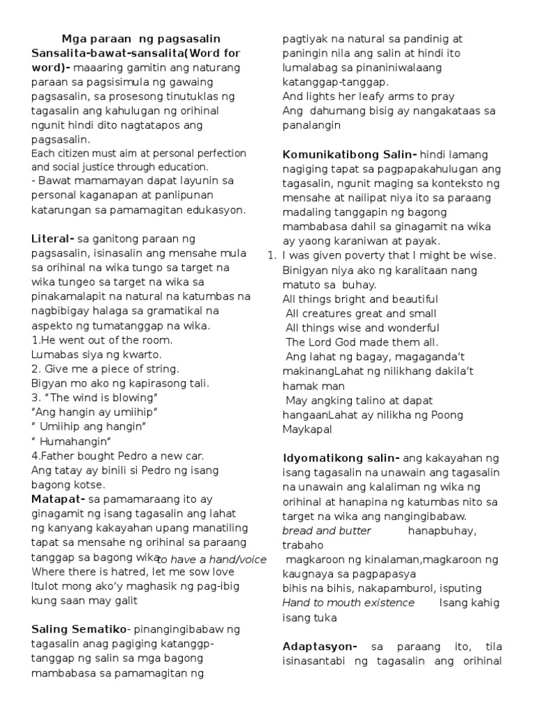 Mga Paraan NG Pagsasalin | PDF