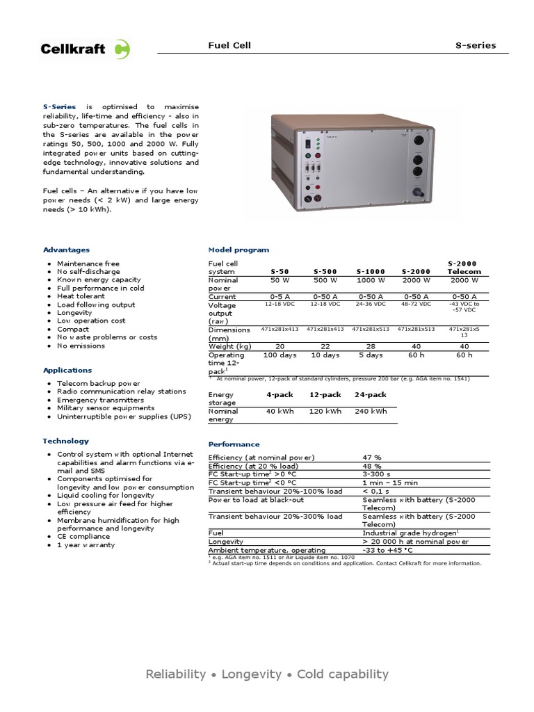 Cellcraft Fuel Cell S Series Product Brochure | PDF | Battery ...