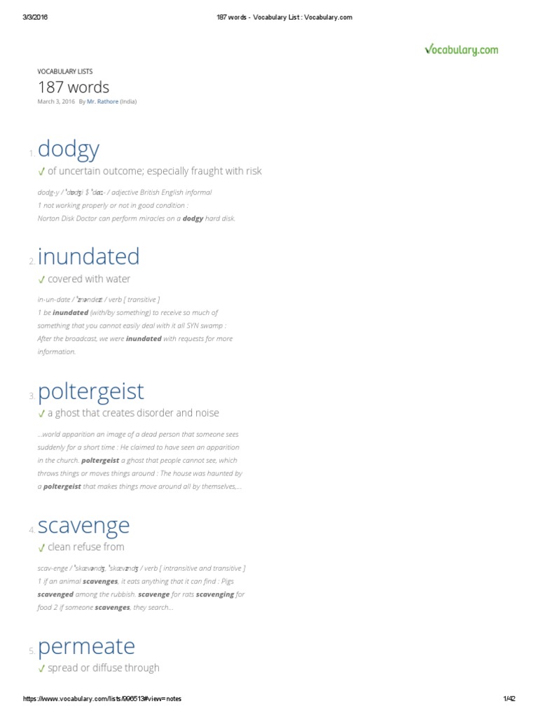 187 Words - Vocabulary List - Vocabulary | PDF | Verb | Noun