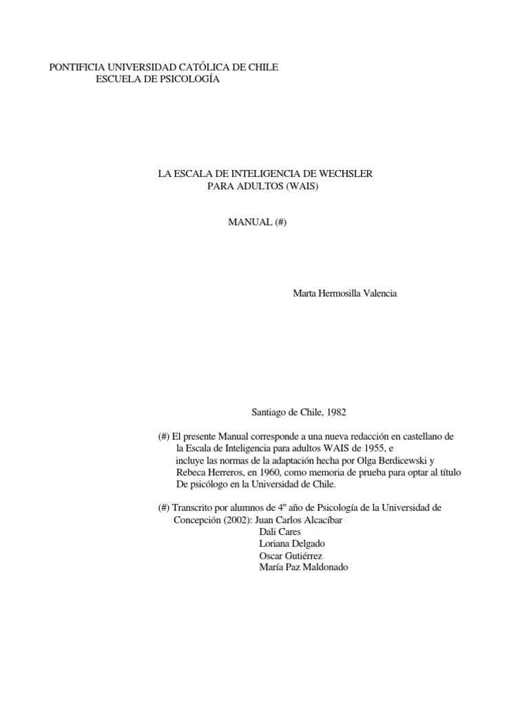 Manual WAIS-R | PDF | Escala de inteligencia para adultos de Wechsler ...