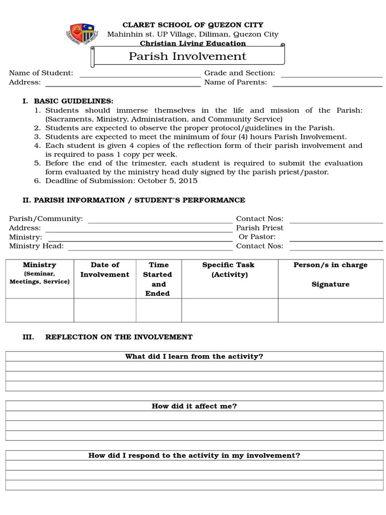 (CLE 1T) Parish Involvement Form | Download Free PDF | Parish | Leadership