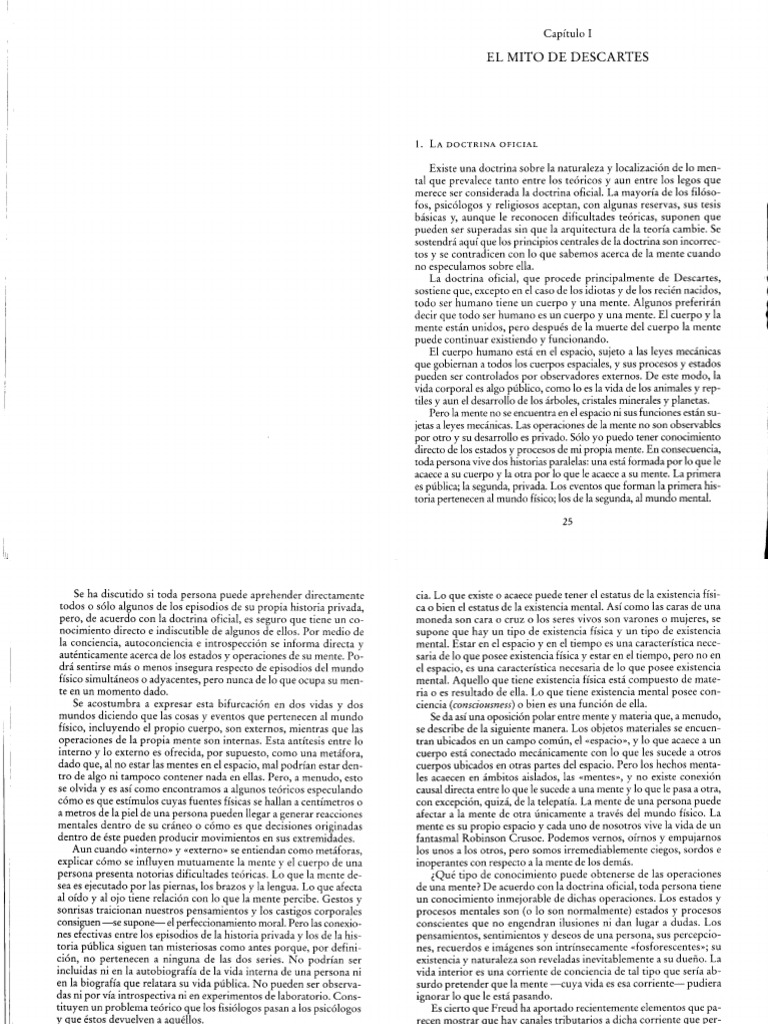 El Mito de Descartes | PDF | Filosofía de la mente | René Descartes