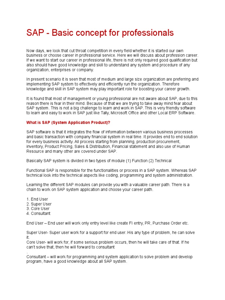 SAP - Basic Concept For Professionals: What Is SAP (System Application ...