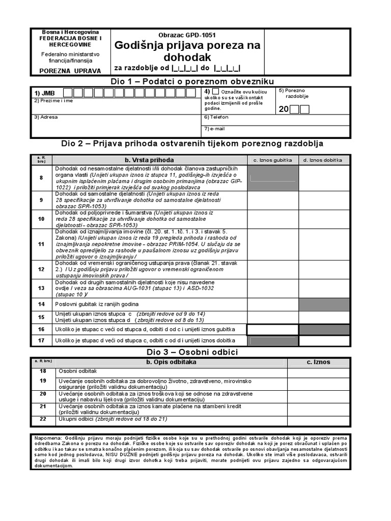 Obrazac GPD 1051 HRV | PDF