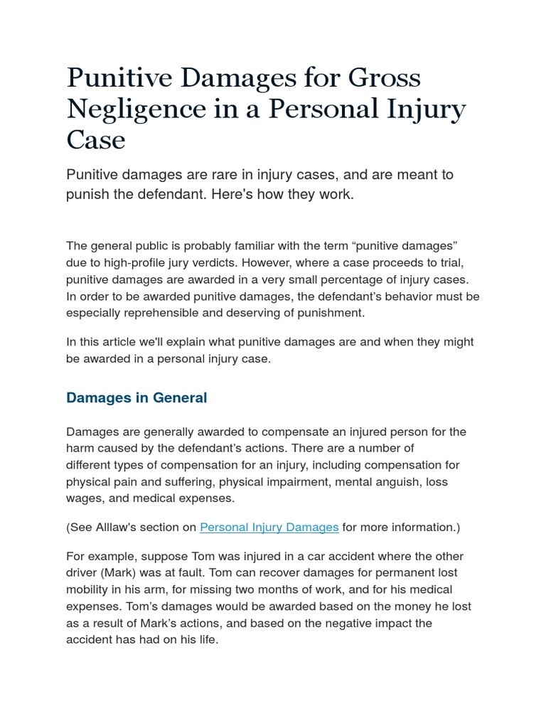 Punitive Damages For Gross Negligence in A Personal Injury Case | PDF ...