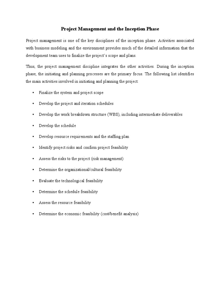 Understanding the Inception Phase | PDF | Feasibility Study | Project ...