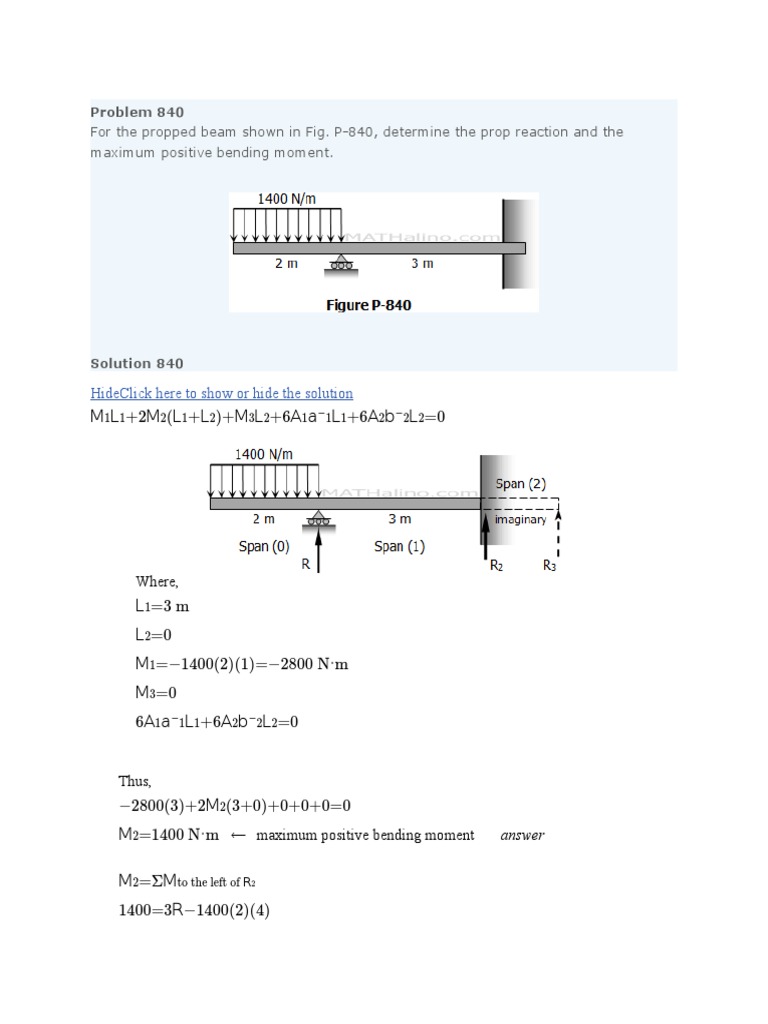 Propped Beam Reaction & Bending Moment | PDF | Teaching Methods ...