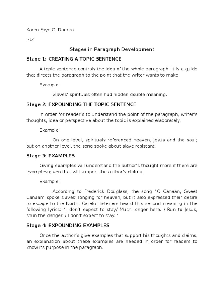 Stages in Paragraph Development Stage 1: Creating A Topic Sentence ...