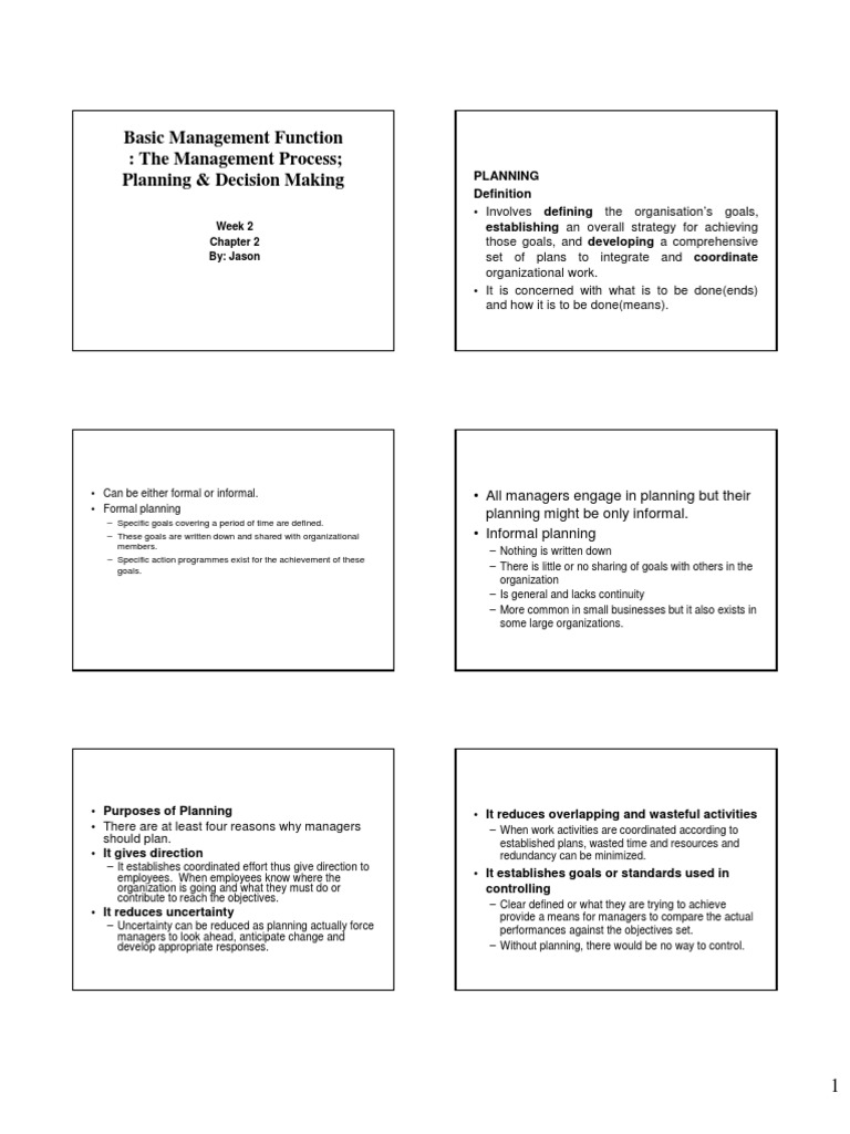 Basic Management Function: The Management Process Planning & Decision ...