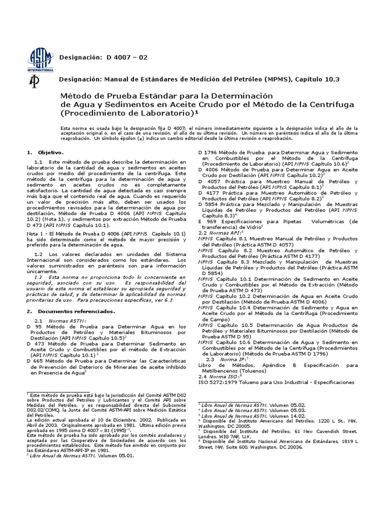 Astm D 4007 - 02 | PDF | Petróleo | Destilación