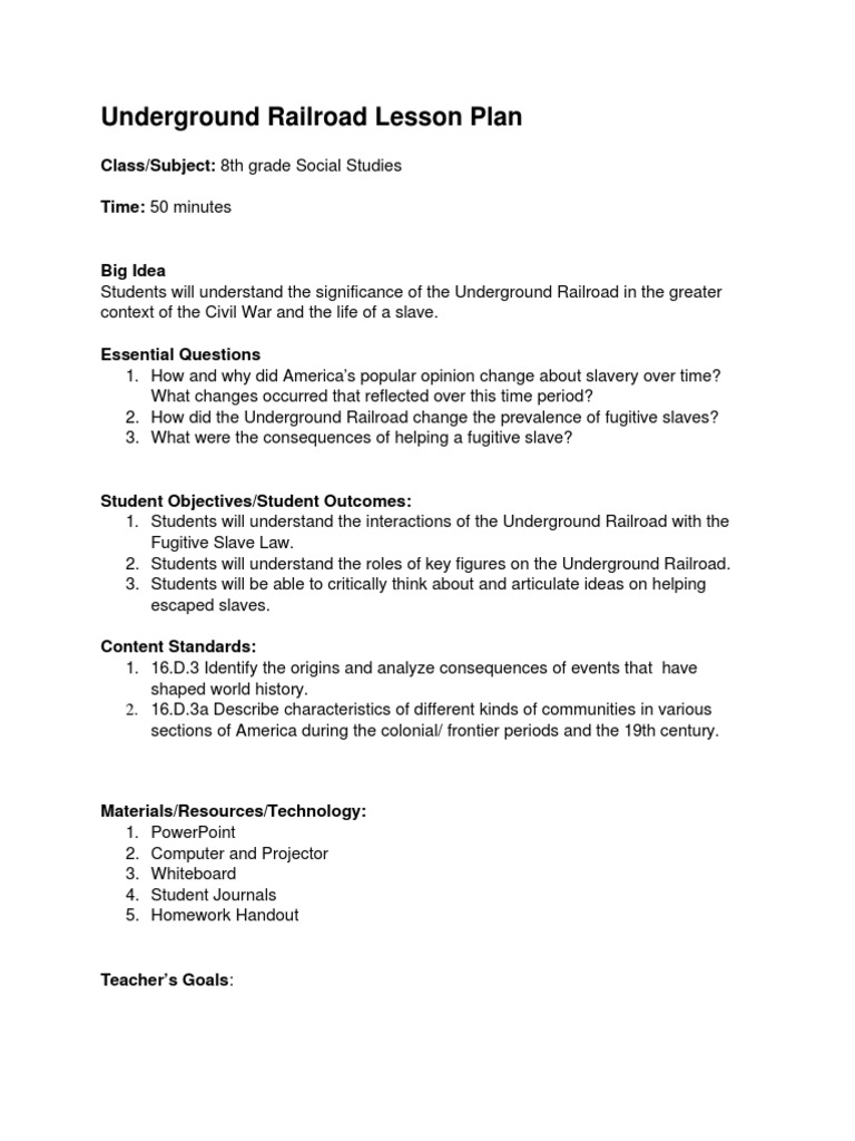 Wood - Underground Railroad Lesson Plan and Handout | PDF | Underground ...
