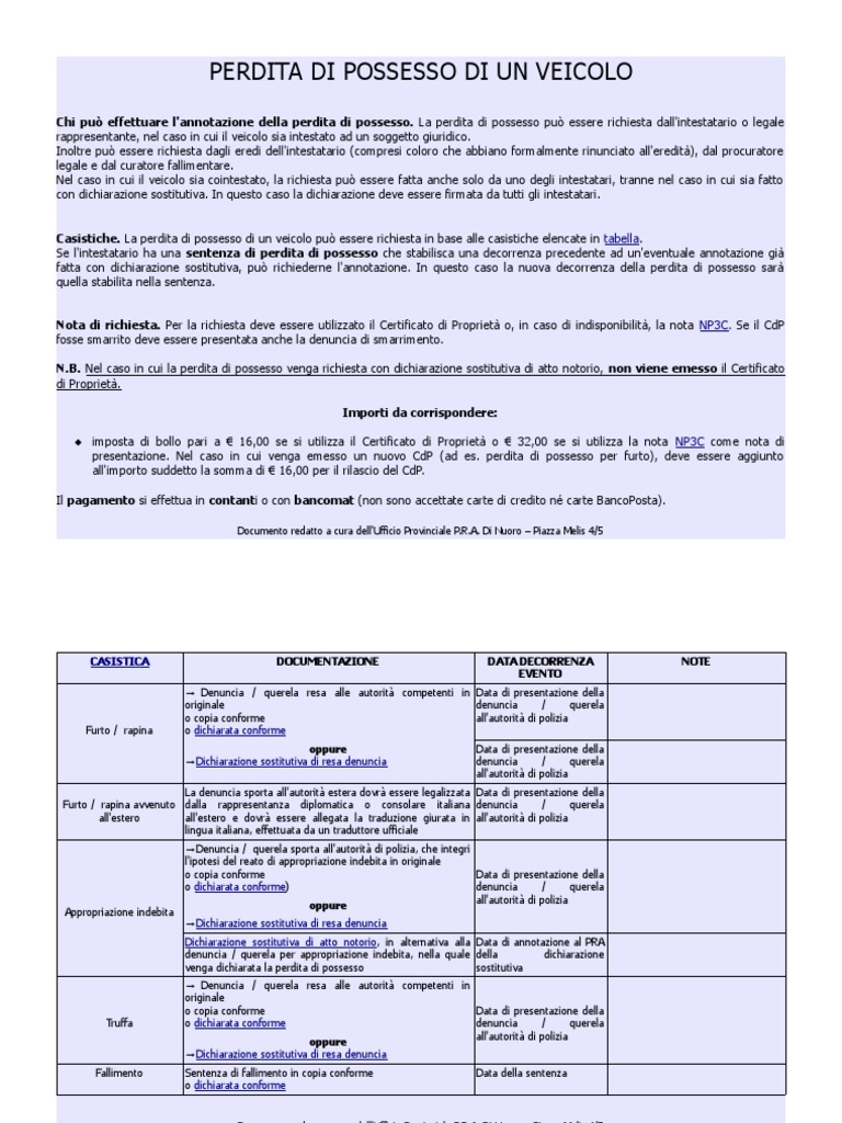 Perdita Di Possesso - Articolo Tabella-6 | PDF