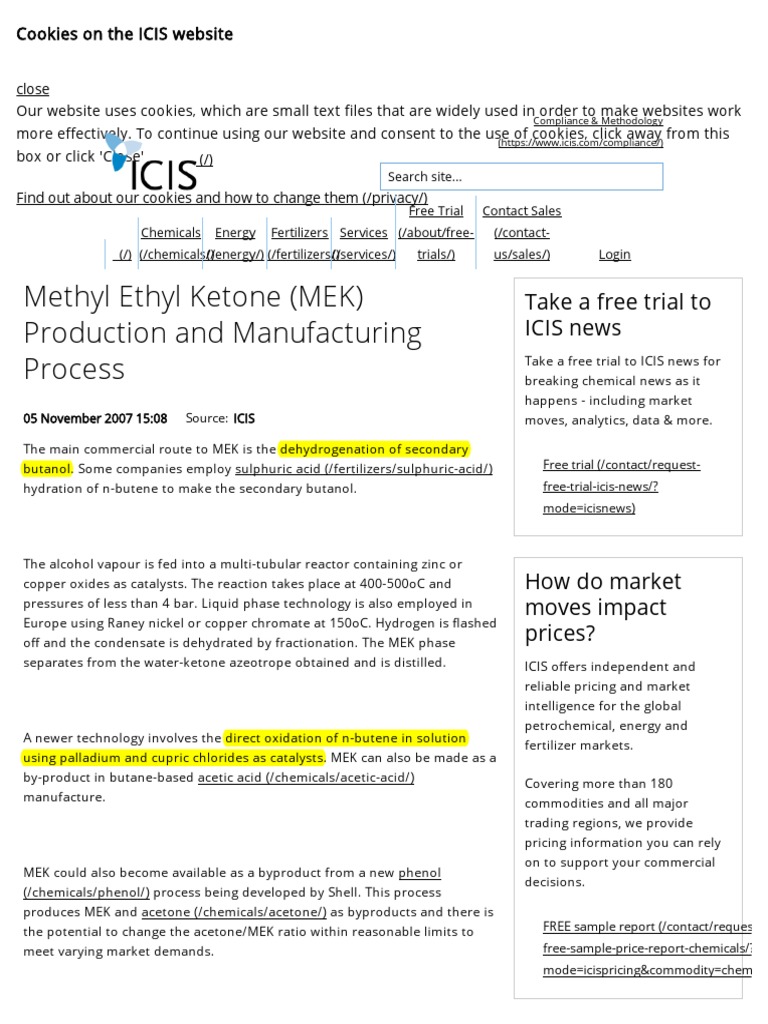 Methyl Ethyl Ketone (MEK) Production and Manufacturing Process | PDF ...