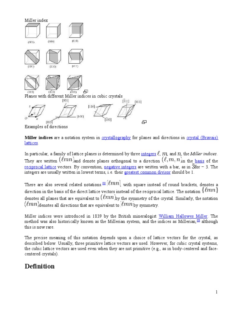 Miller Index | PDF | Crystal Structure | Condensed Matter Physics