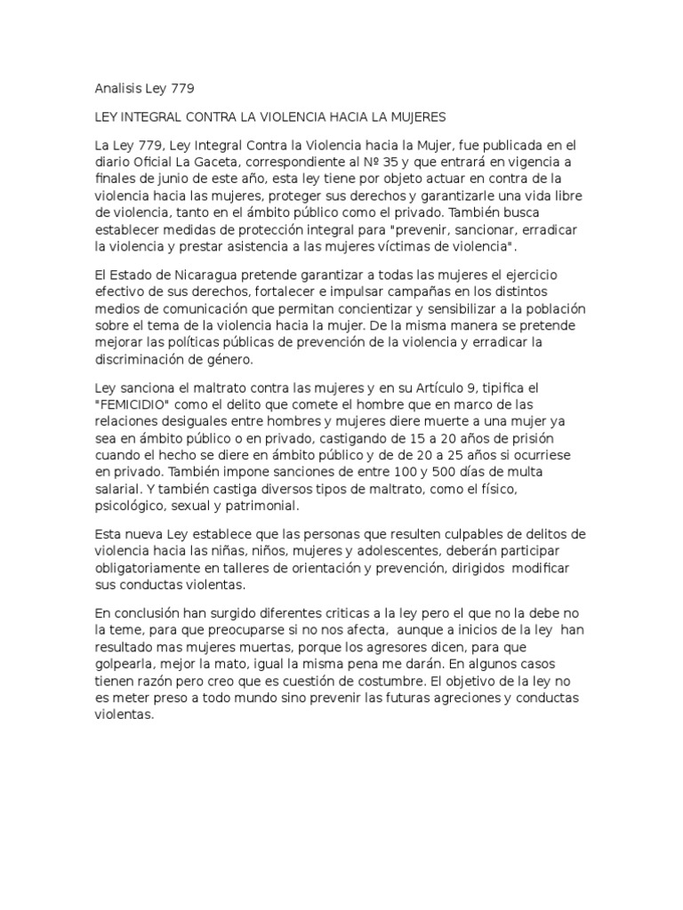 Analisis Ley 779 | PDF