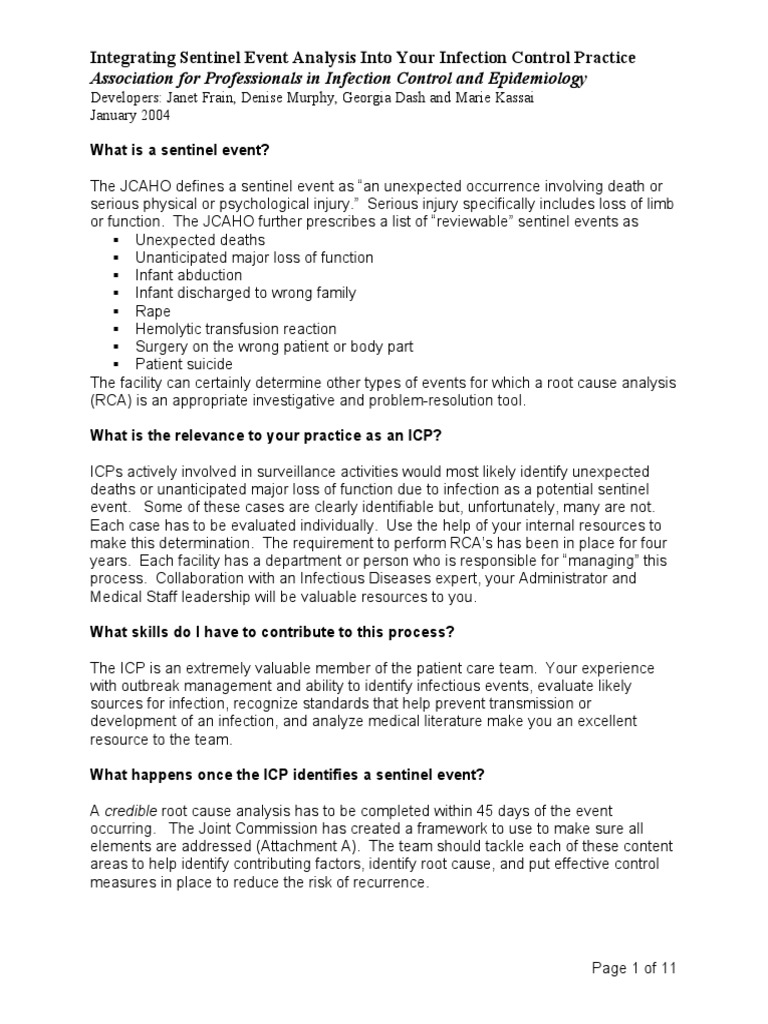 Sentinel-Event Root Cause Analysis RCA | PDF | Infection Control ...