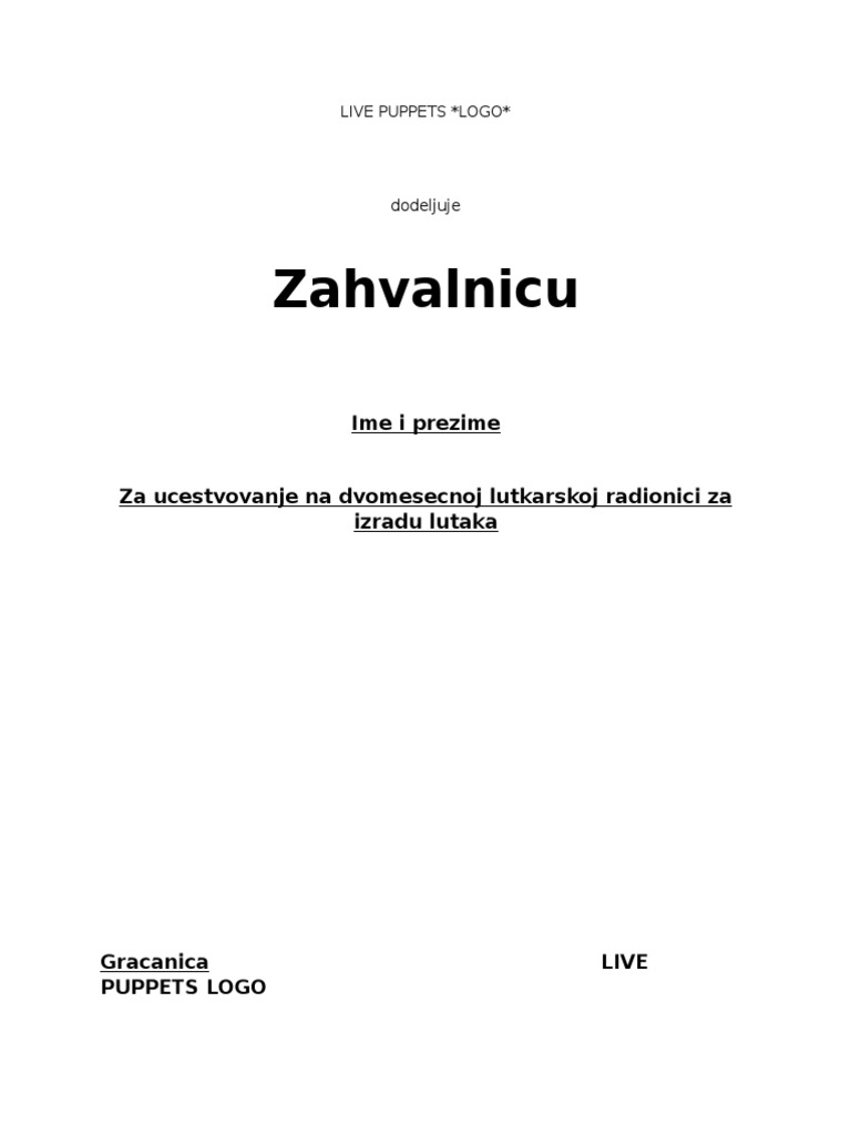 Zahvalnica Primer | PDF