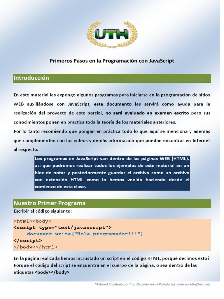 05 Primeros Programas en JavaScript | PDF | Script Java | Comillas 05 Primeros Programas en JavaScript | PDF | Script Java | Comillas