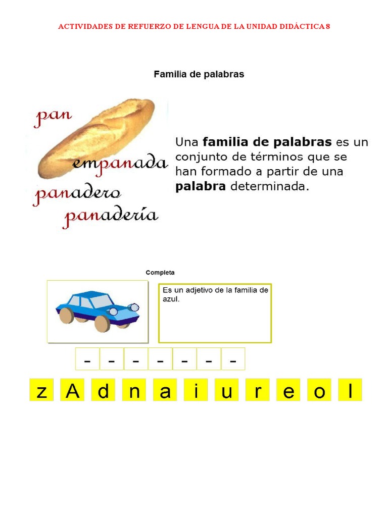 Actividades de Refuerzo de Lengua de La Unidad Didáctica 8 Familia de ...