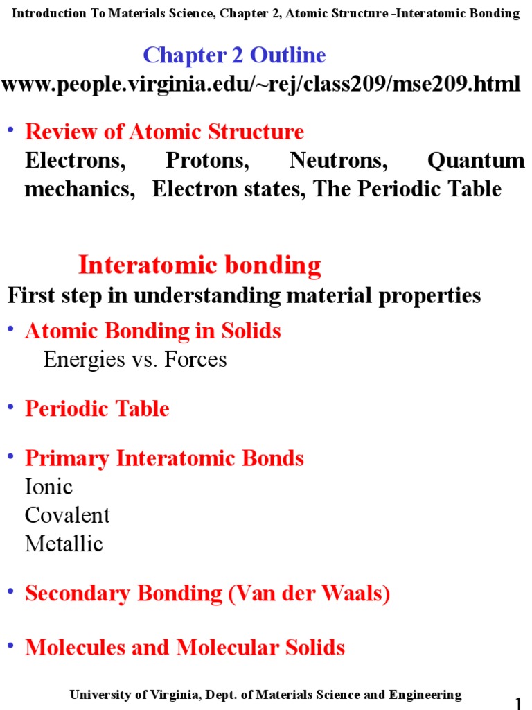 Interatomic Bonding: Chapter 2 Outline | Download Free PDF | Chemical Bond | Ionic Bonding