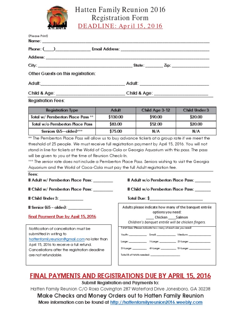 Reunion Registration Form Updated2 | PDF